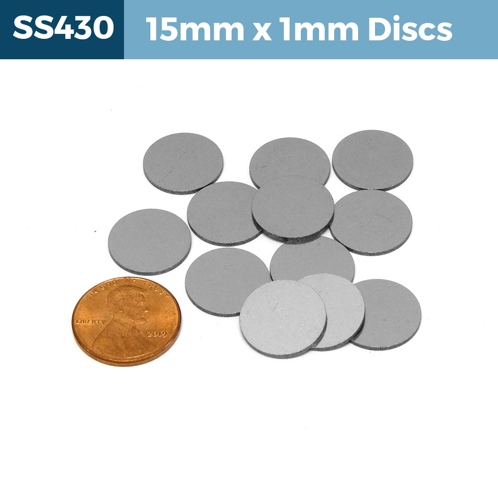 15mm x 1mm Magnetic Stainless Steel 430 discs 15x1mm