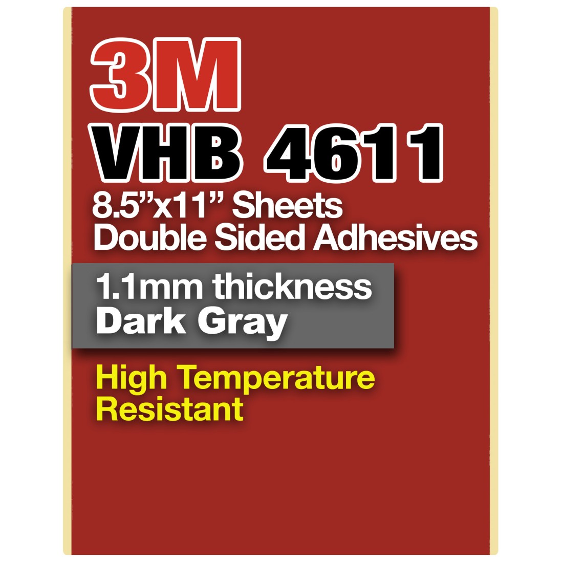 3M VHB 4611 8.5"x11" Double Sided Strong Adhesive 1.1mm thickness black ...