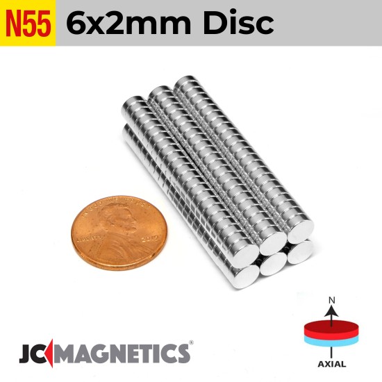 Neodymium Disc Magnet 6mm x 2mm N55 - 1.44lb High-Grade Rare Earth Magnet