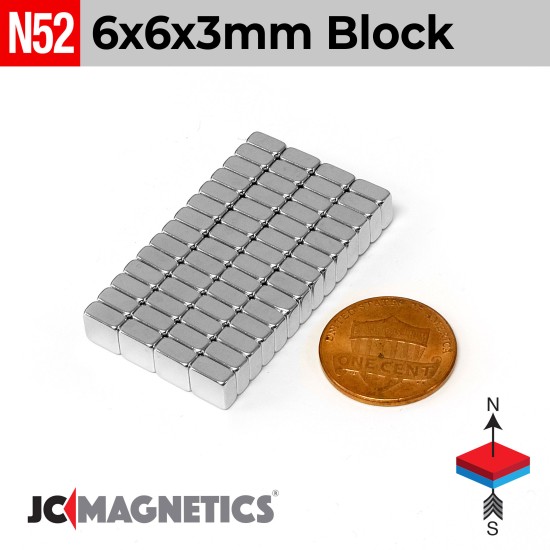 Neodymium Magnet Block 6x6x3mm N52 - Strong Rare Earth Magnet