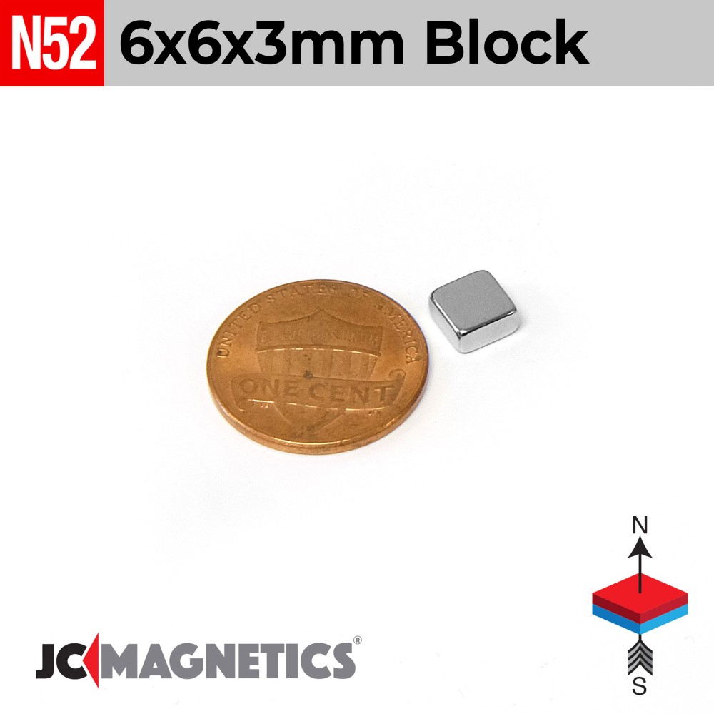 Neodymium Magnet Block 6x6x3mm N52 - Strong Rare Earth Magnet