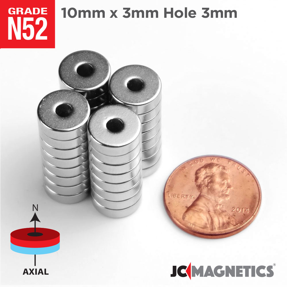 10mm x 3mm x hole 3mm N52 neodymium magnet rings 25/64in x 1/8in x hole ...