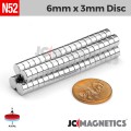 6mm X 3mm N52 neodymium magnets round discs 1/4in x 1/8in