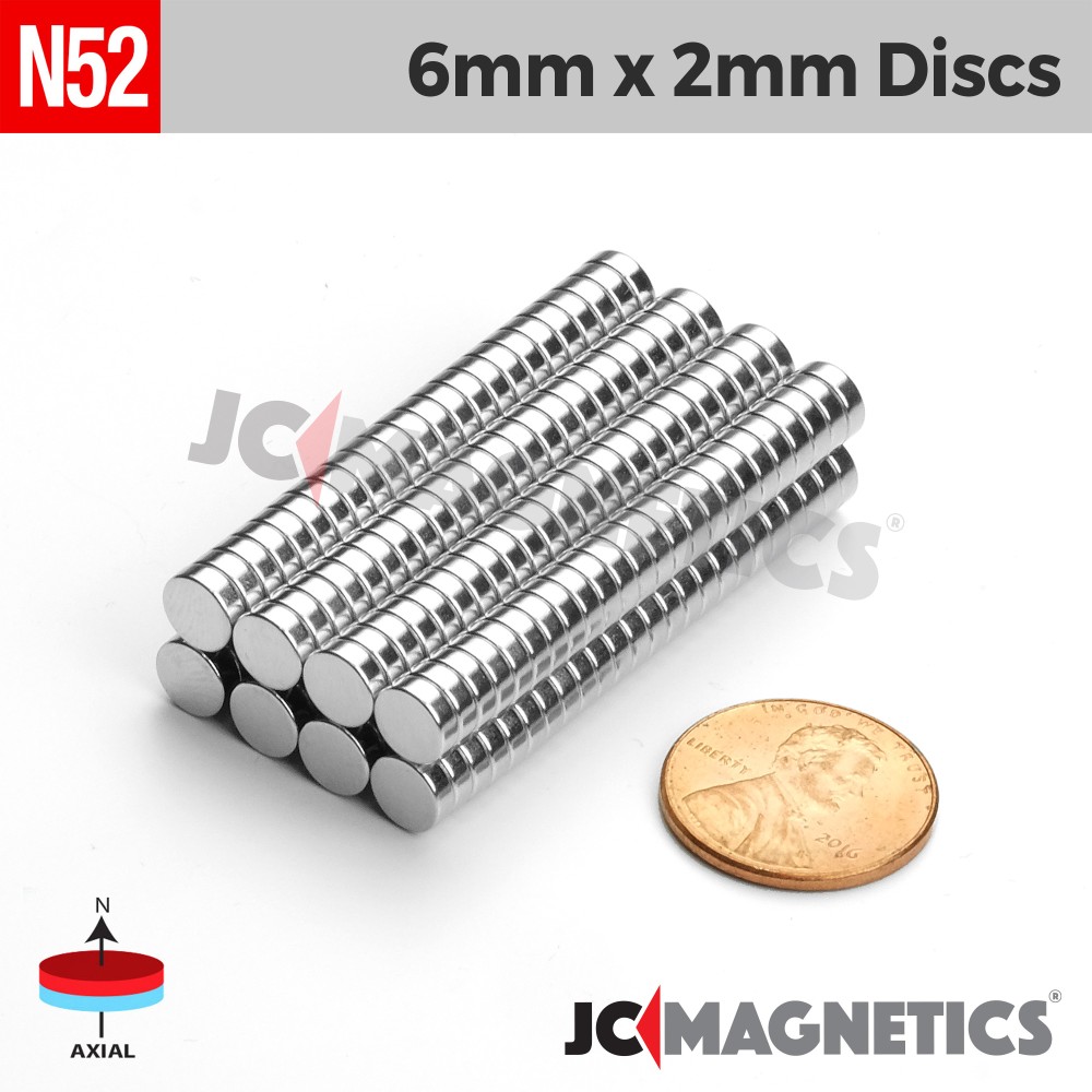 6mm X 2mm N52 neodymium magnets round discs 1/4in x 5/64in